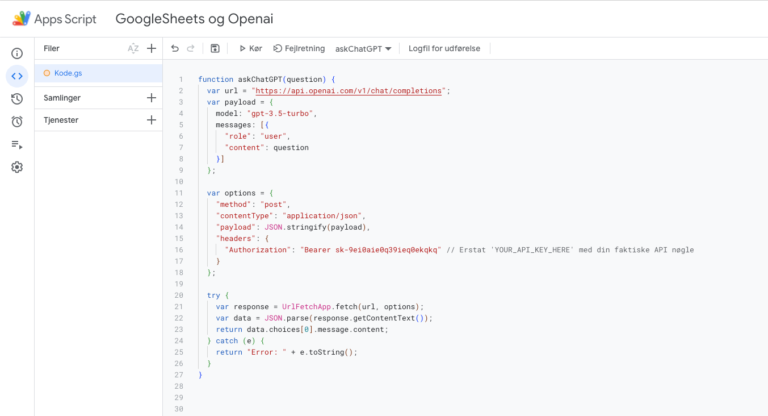 Implementer ChatGPT i Google Sheets, uden plugins